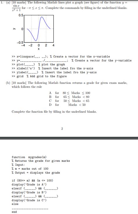 Solved 1 A 10 Marks The Following Matlab Lines Plo