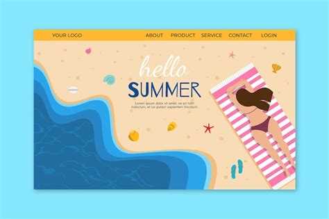 플랫 여름 방문 페이지 템플릿 무료 벡터