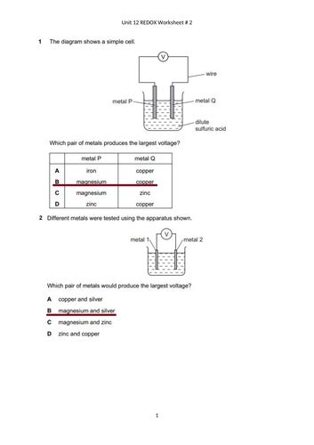 Igcse Chemistry Unit 12 Redox Teaching Resources