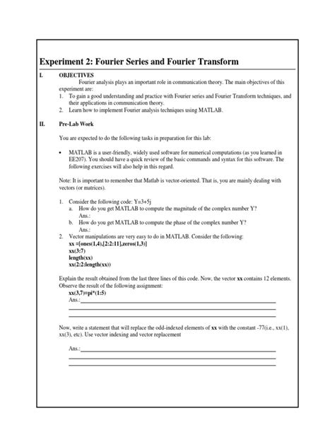 Experiment 2 Fourier Series And Fourier Transform I Objectives Pdf Fast Fourier Transform