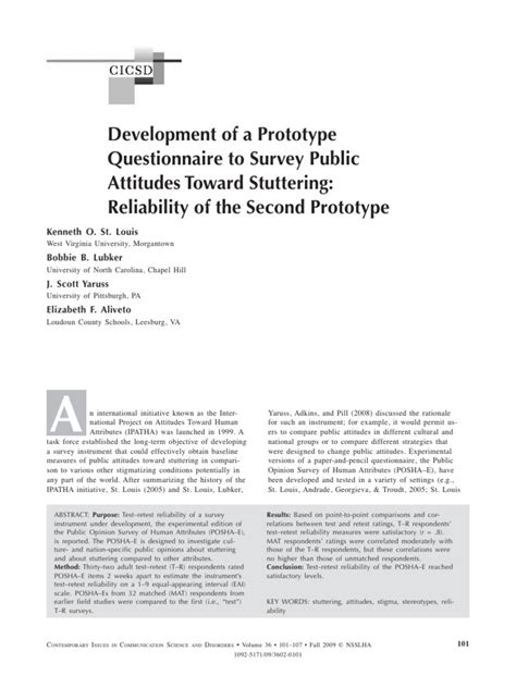 St Louis Et Al 2009 Development Of A Prototype Questionnaire To Survey Public Attitudes Toward