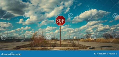 Intersecting Paths A 4 Way Red Stop Sign At Stock Illustration