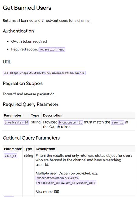 Get Banned Users Refers To Events In The Optional Query Parameters · Issue 613 · Twitchdev