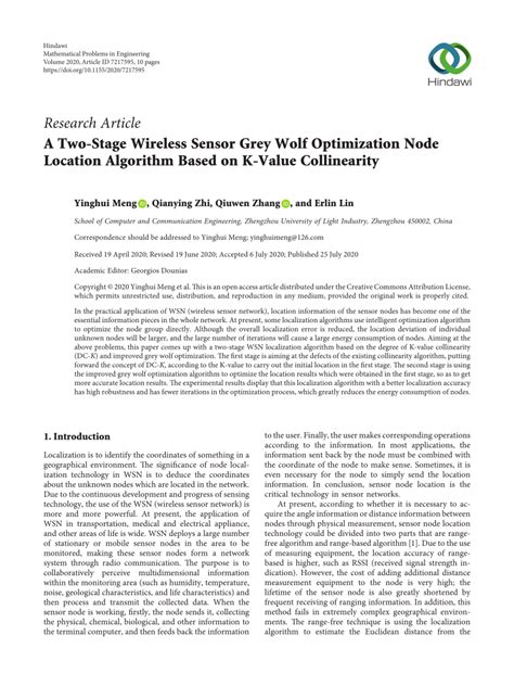 Pdf A Two Stage Wireless Sensor Grey Wolf Optimization Node Location Algorithm Based On K