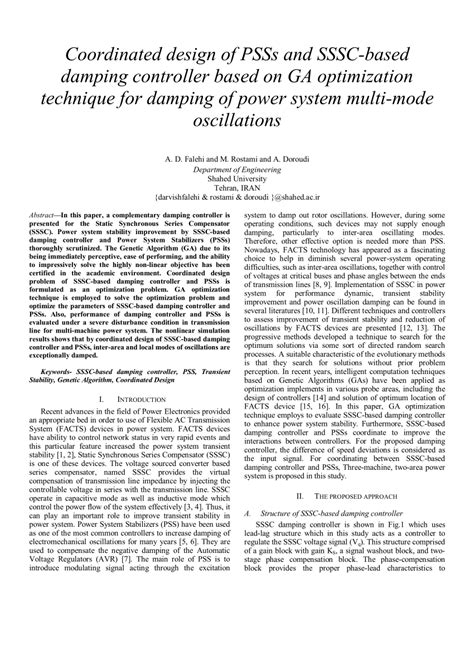 Pdf Coordinated Design Of Psss And Sssc Based Damping Controller