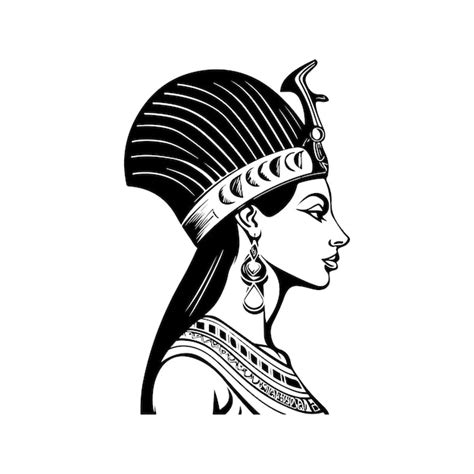Premium Vector Egyptian Queen Vintage Logo Line Art Concept Black And White Color Hand Drawn