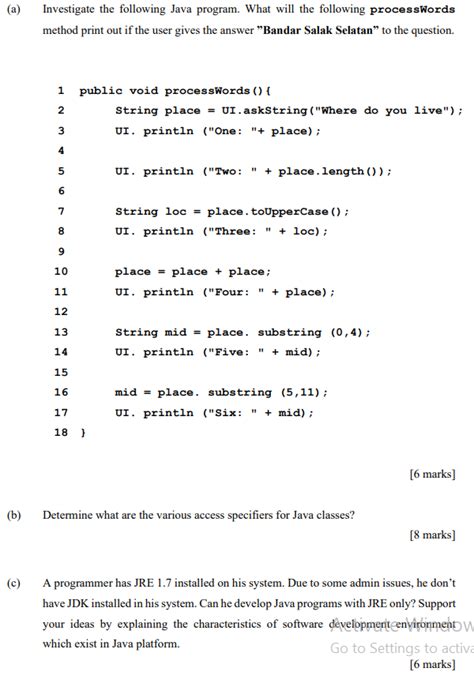 Solved A Investigate The Following Java Program What Will