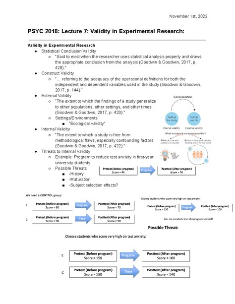 Psyc 2018 Lecture 7 Nov 1st Psyc 2018 Lecture 7 Validity In Experimental Research