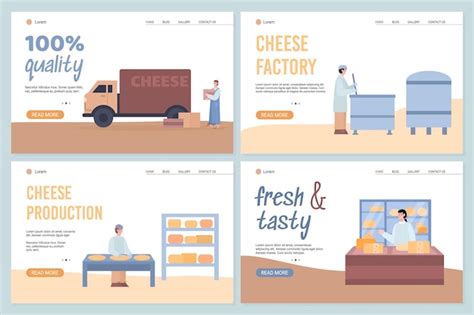 웹 페이지에 대한 생산 유제품 벡터 디자인에 치즈 공장 우유 공장 프리미엄 벡터