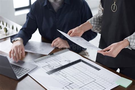 Architect Examining Blueprint Stock Image Image Of Communication Industry 214886245