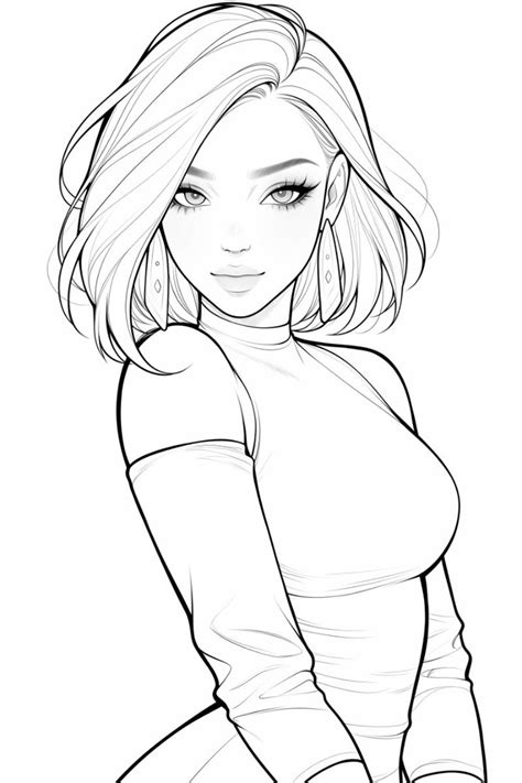 Baddie Girl With Stylish Bob Free Downloadable Coloring Page