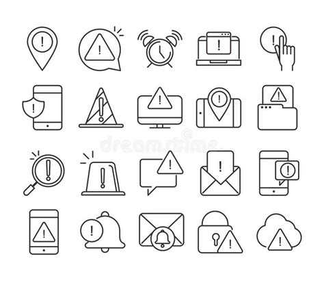 Alert Attention Danger Exclamation Mark Precaution Line Style Design Icons Set Stock Vector