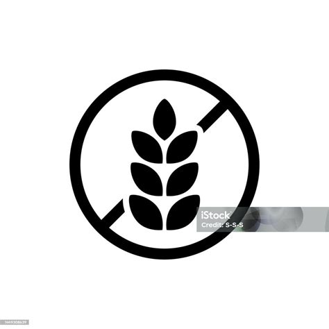 글루텐 무료 격리 라벨 아이콘입니다 다이어트 식품의 패키지에 대한 밀 벡터 기호가 없습니다 음식 과민증 디자인을위한 흑백 템플릿 관대함에 대한 스톡 벡터 아트 및 기타