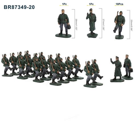 Br87 20pcs Ho Scale 1 87 Model 18 Soldiers And 2 Officers Military Fig