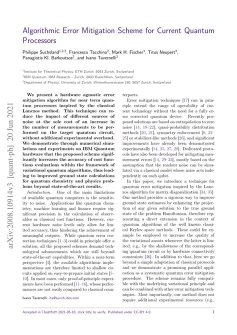 Pdf Algorithmic Error Mitigation Scheme For Current Quantum Processors