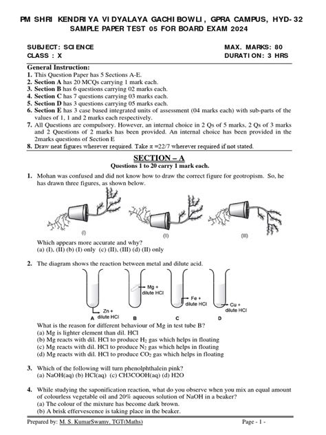 Science Class X Sample Paper Test 05 For Board Exam 2024 1 Pdf
