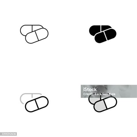 편집 가능한 획이 있는 4가지 스타일의 캡슐 아이콘 디자인 선 솔리드 플랫 라인 및 듀오톤 라인 웹 페이지 모바일 앱 Ui Ux