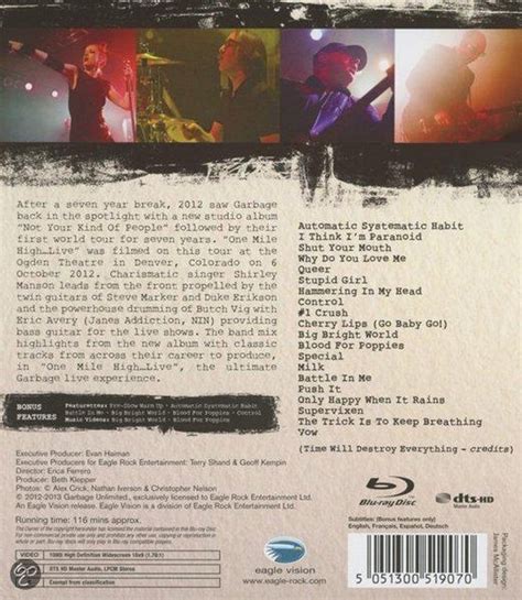 Garbage One Mile High Live Blu Ray Dvds Bol