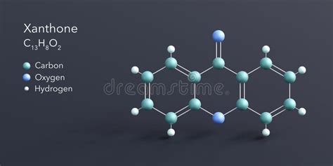 Xanthone Molecule 3d Rendering Flat Molecular Structure With Chemical Formula And Atoms Color