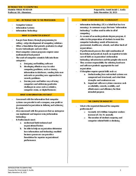 Introduction To Computer Finals Reviewer Module Finals Reviewer