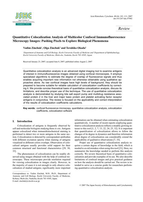 Pdf Quantitative Colocalization Analysis Of Multicolor Confocal Immunofluorescence Microscopy