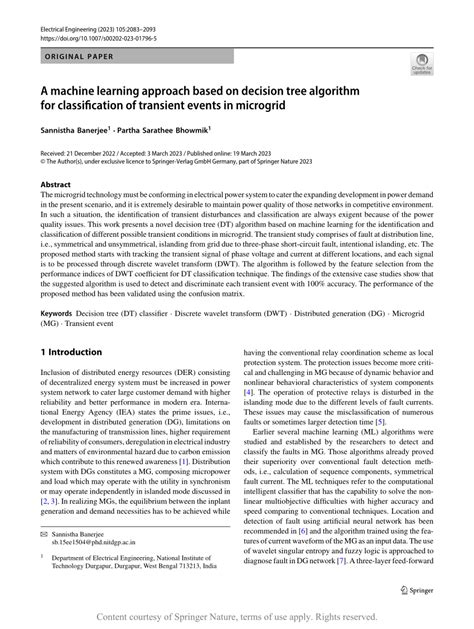 A Machine Learning Approach Based On Decision Tree Algorithm For Classification Of Transient