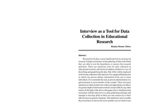 Pdf Interview As A Tool For Data Collection In Educational Research