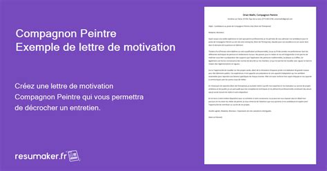Lettre De Motivation Compagnon Peintre Mod Le Et Guide Emplois De D Butants Et De Seniors