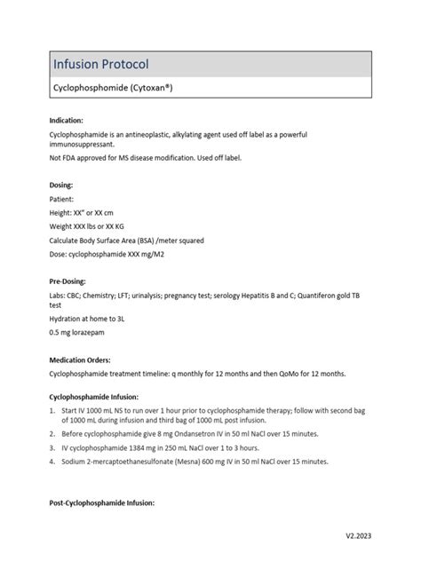 Cyclphosphamide Infusion Protocol Pdf