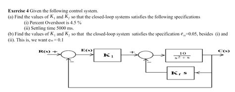 Solved Exercise 4 Given The Following Control System A