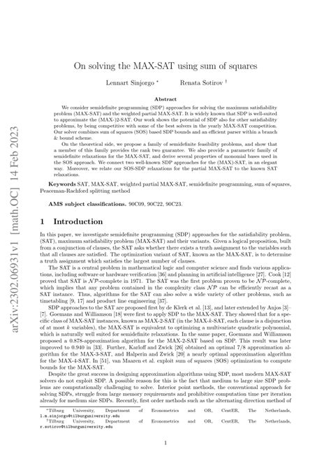 Pdf On Solving The Max Sat Using Sum Of Squares
