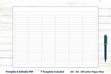 Blank Columns Chart Sheet Printable Editable Blank Worksheet Fillable