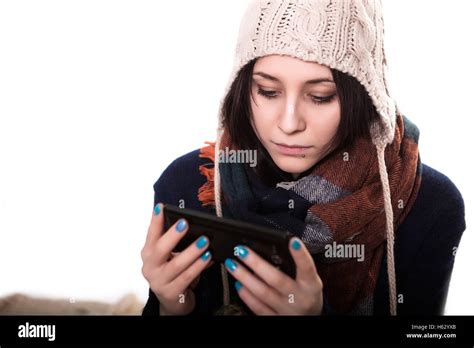 Having Some Problems Beautiful Young Black Hair Women Holding Mobile