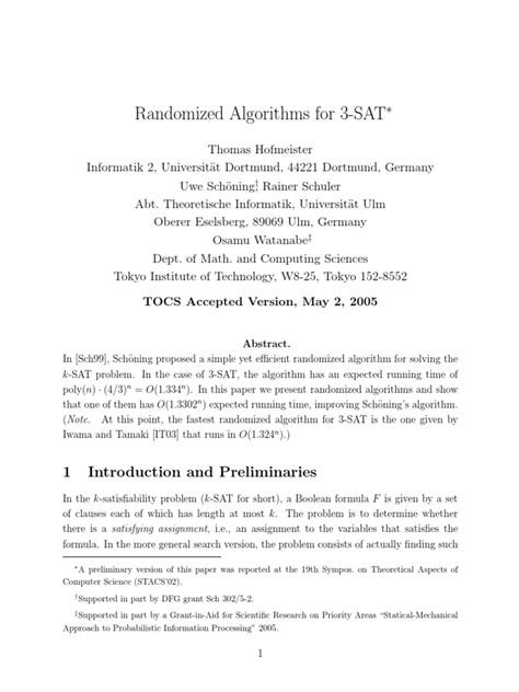 Randomized Algorithms For 3 Sat Pdf Time Complexity Applied