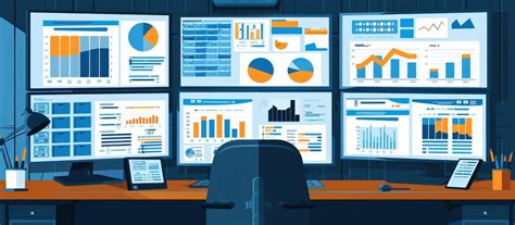 a hightech control room featuring multiple monitors displaying various data analytics graphs and