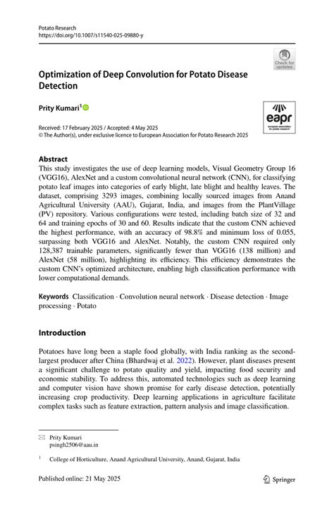 Pdf Optimization Of Deep Convolution For Potato Disease Detection
