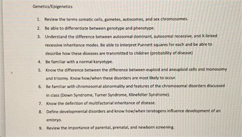 Solved Geneticsepigenetics 1 Review The Terms Somatic