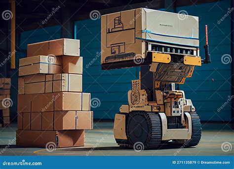 Automatic Lift In A Logistics Warehouse Generative Ai Generative Ai Stock Image Image Of