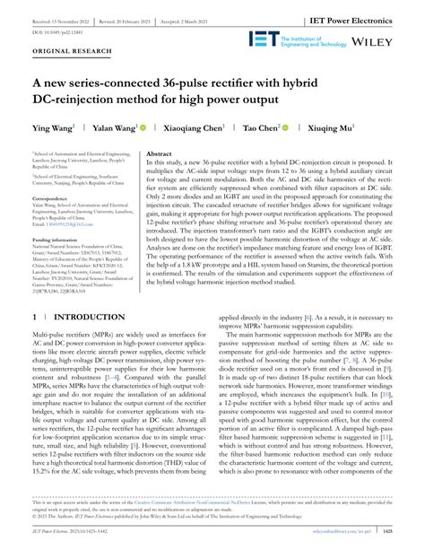 Pdf A New Series‐connected 36‐pulse Rectifier With Hybrid Dc