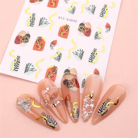 Badu Bg 3d стикер за нокти Златни бронзиращи цветя Декорация Листа Плъзгачи за нокти Геометрично