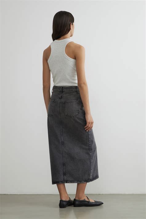 Джинсовая юбка с разрезом вываренный черный цвет Lime