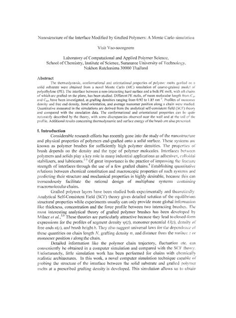 Pdf Nanostructure Of The Interface Modified By Grafted Polymers A Monte Carlo Simulation