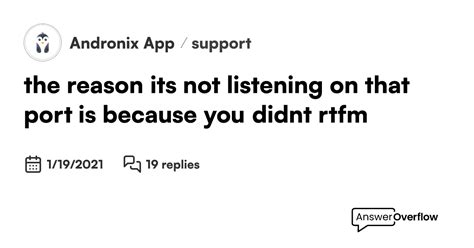 The Reason Its Not Listening On That Port Is Because You Didnt Rtfm Andronix App
