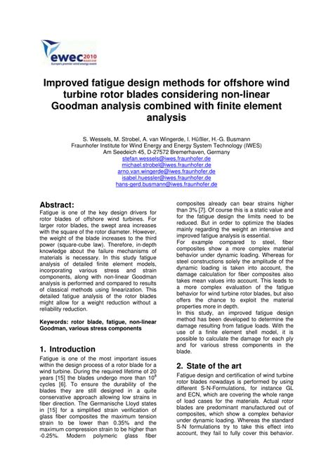 Pdf Improved Fatigue Design Methods For Offshore Wind Turbine Rotor Blades Considering Non