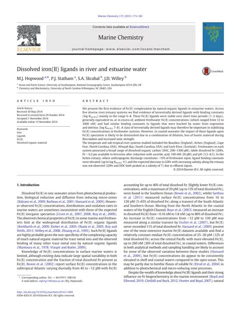 Pdf Dissolved Iron Ii Ligands In River And Estuarine Water