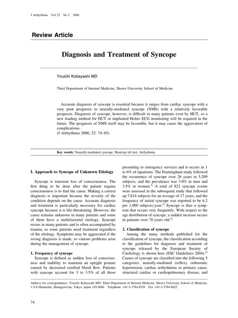 PDF Diagnosis And Treatment Of Syncope