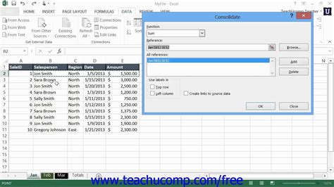 Excel 2013 Tutorial Consolidating Data Microsoft Training Lesson 191 Youtube