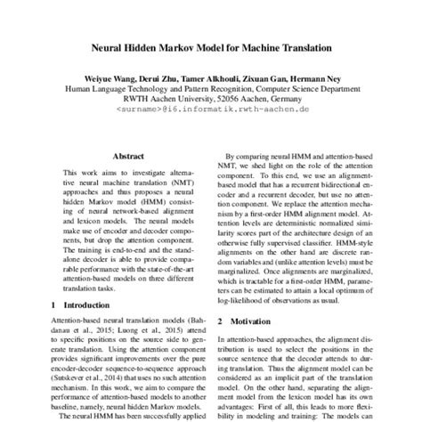 Neural Hidden Markov Model For Machine Translation Acl Anthology