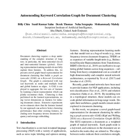 Autoencoding Keyword Correlation Graph For Document Clustering Acl Anthology