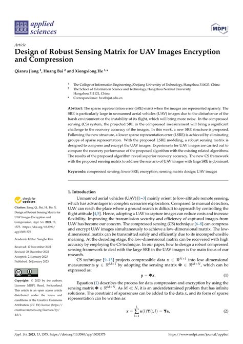Pdf Design Of Robust Sensing Matrix For Uav Images Encryption And Compression